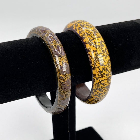 Vintage Animal Print Safari-Inspired Wood Bangle Brac… - Gem