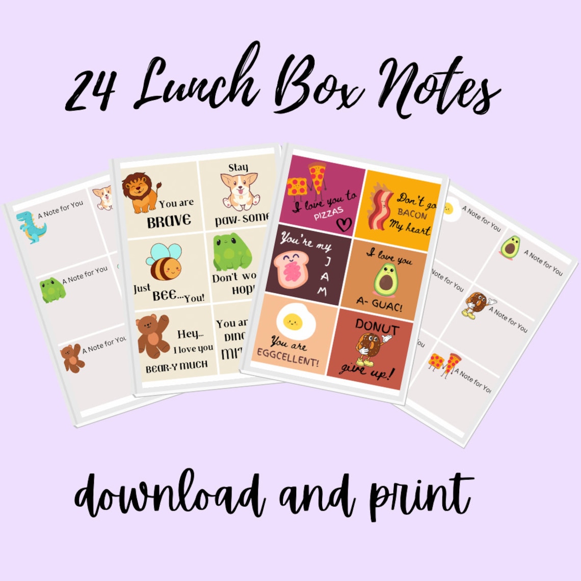 Printable Lunchbox Notes for Kids - 24 Inspirational Messages for ...
