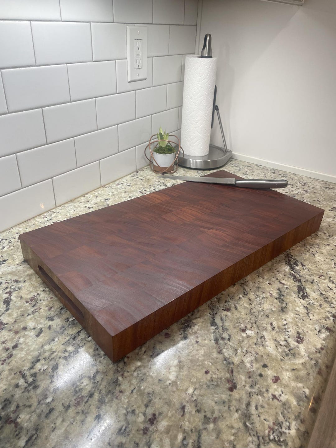 African Mahogany End Grain Butcher Block (w/ Handles) - Cutting Board ...