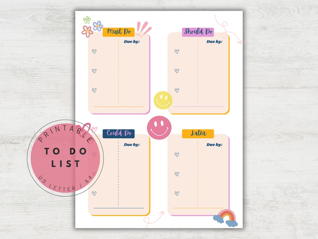 Cute Categorized to Do List Printable: Cute & Colorful Task Manager ...