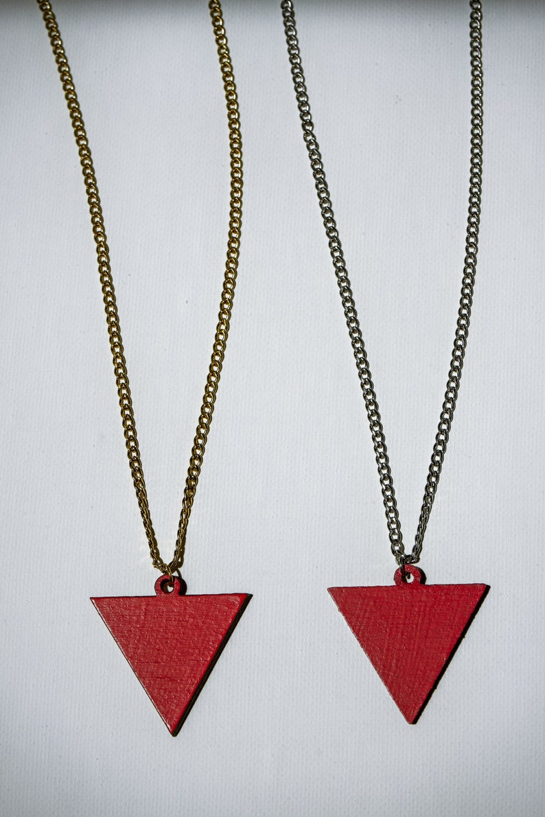 Handmade Red Triangle Necklace: Stainless Steel Chain, Statement ...