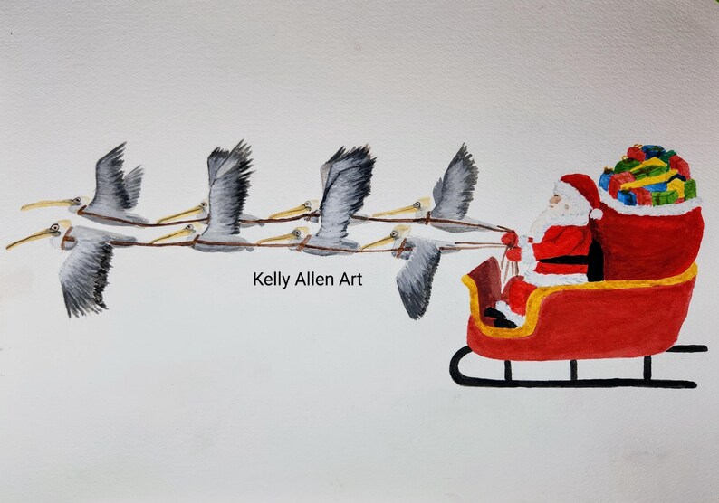 Santa With Eight Pelicans Christmas Print - Etsy