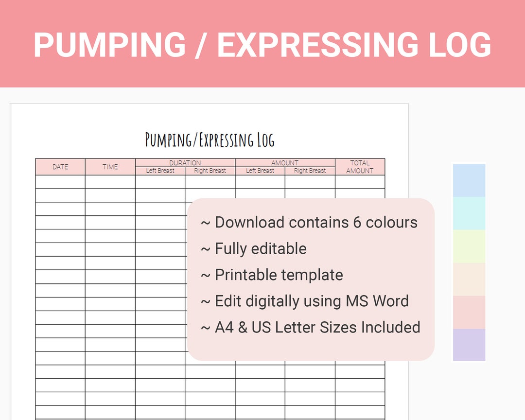 Breastfeeding Log | Pumping Log | Expressing Log | Nursing Log ...