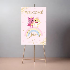 Pinkfong Birthday Welcome Sign, Rainbow Pinkfong Digital Invite, Girls ...