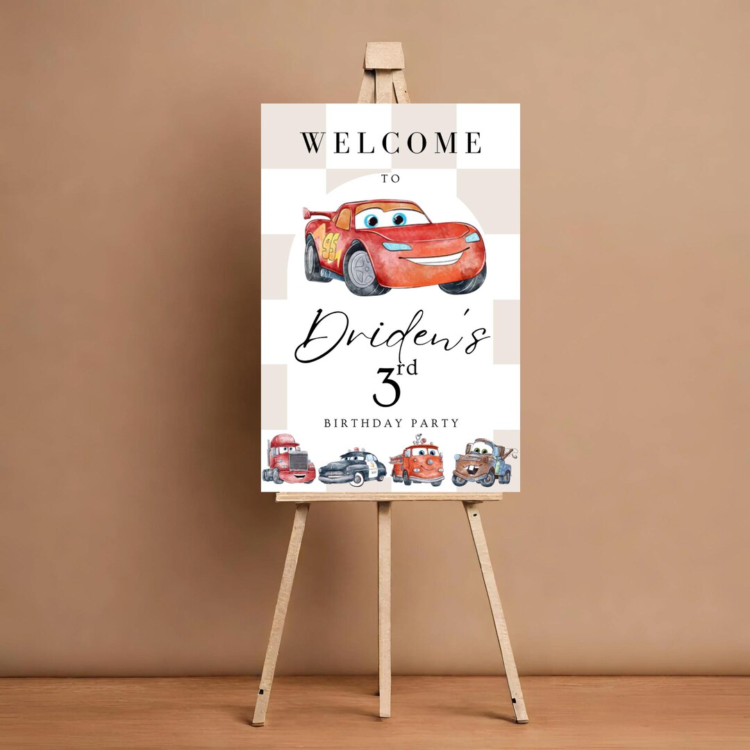 Editable Cars Lightning Mcqueen Welcome Sign Racing Party, Digital ...
