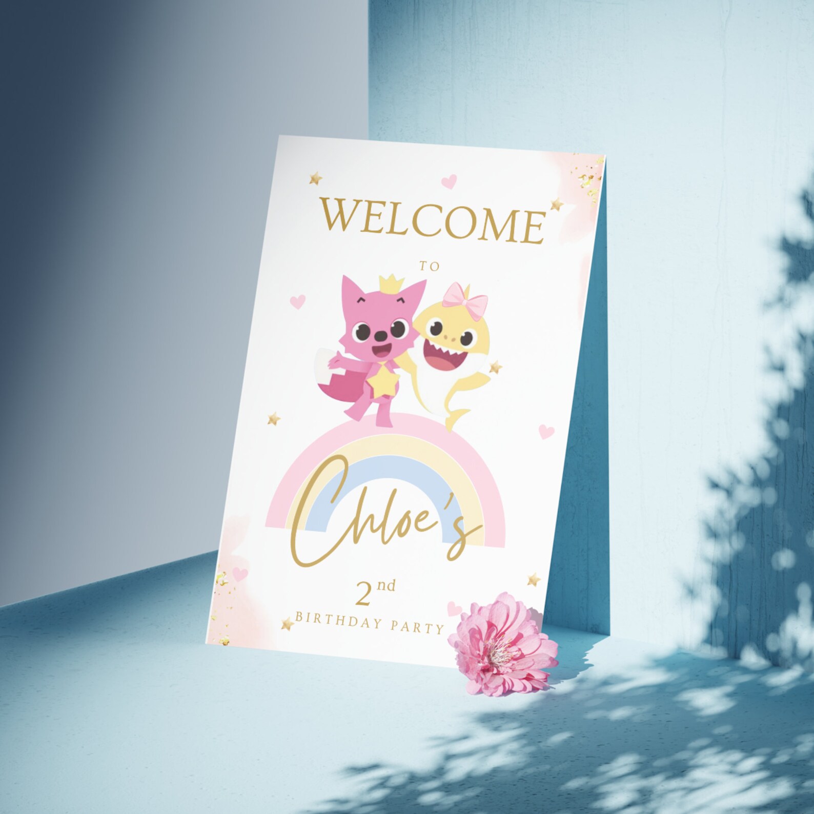 Pinkfong Birthday Welcome Sign, Rainbow Pinkfong Digital Invite, Girls ...
