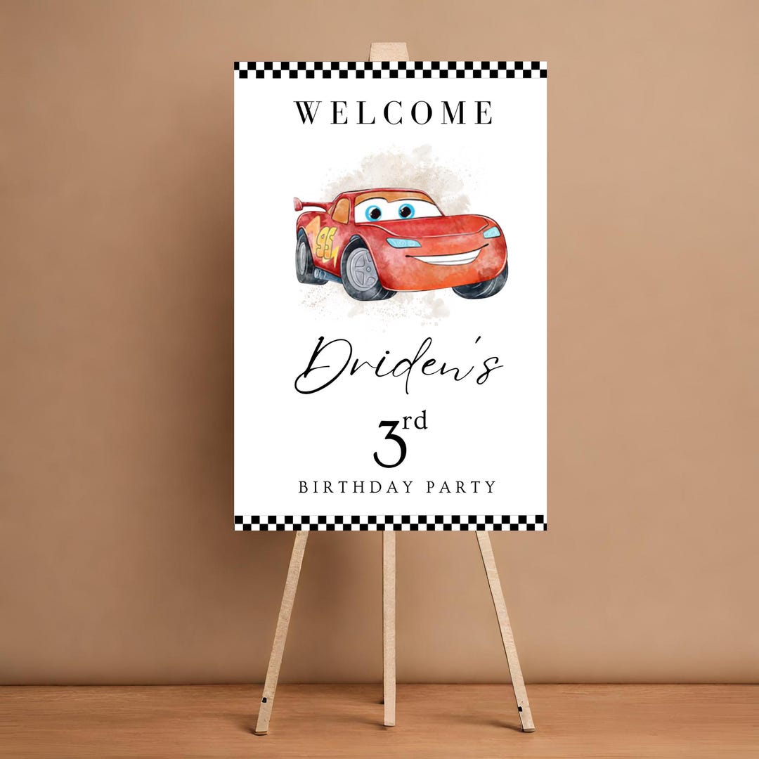 Editable Cars Lightning Mcqueen Welcome Sign Racing Party, Digital ...