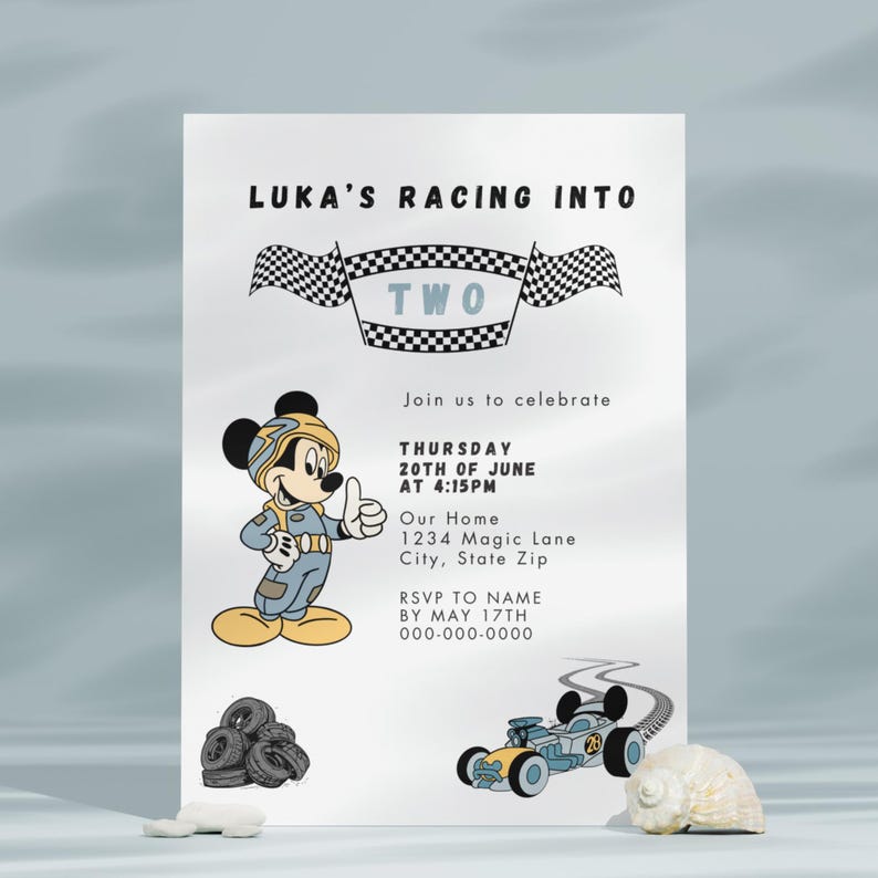 Editable Blue Roadster Racers Invitation Racing Party Invite Race Car ...