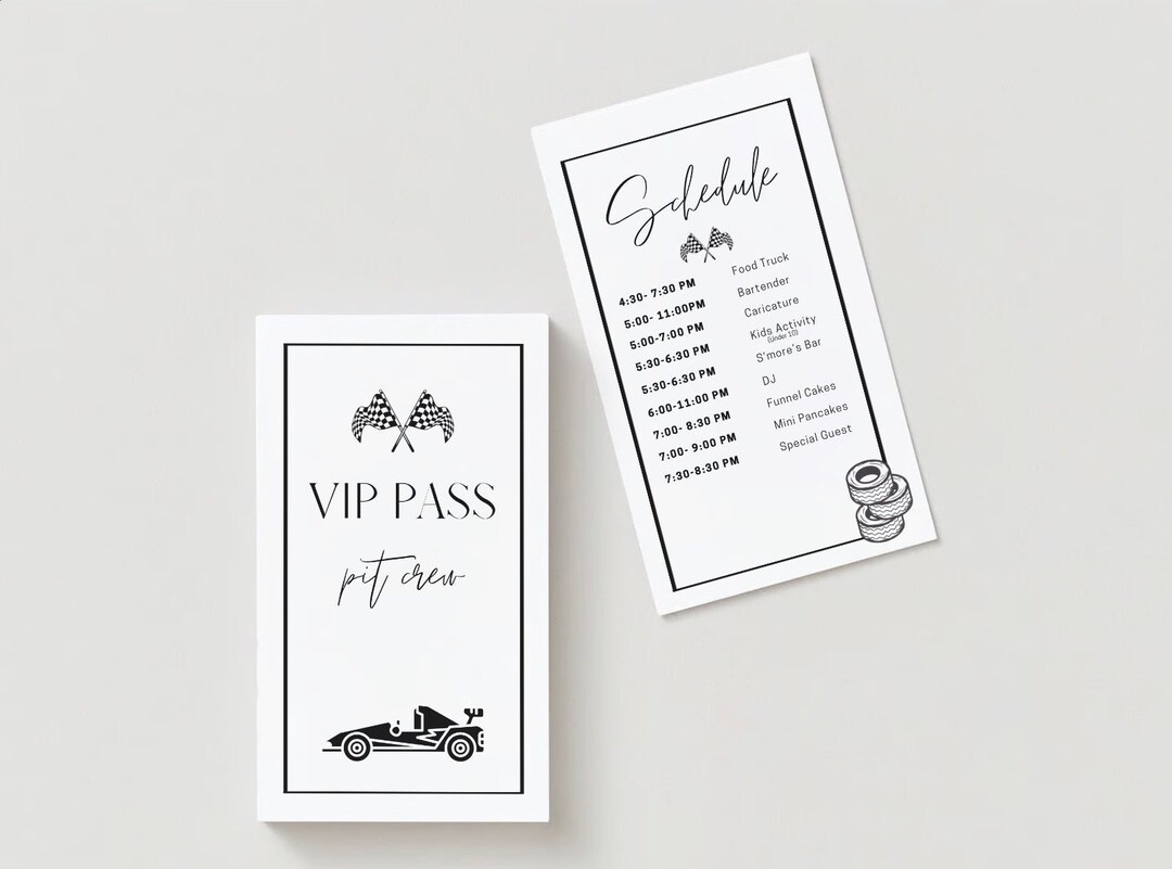 VIP Crew Pass, Editable Template, Fast One Vintage Racing Flags Party ...