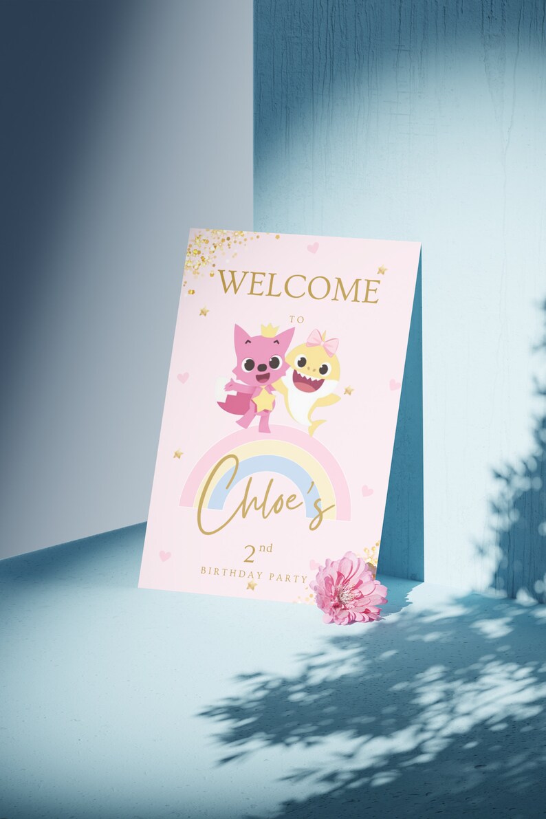 Pinkfong Birthday Welcome Sign, Rainbow Pinkfong Digital Invite, Girls ...