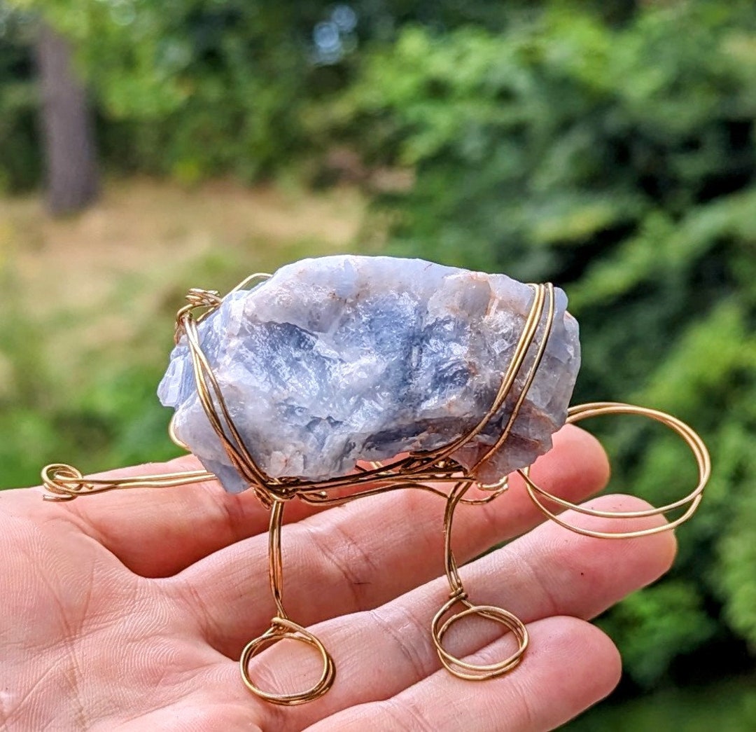 Angelite Crystal Turtle -- Wire Wrapped Crystal Desk, Nightstand, Shelf ...