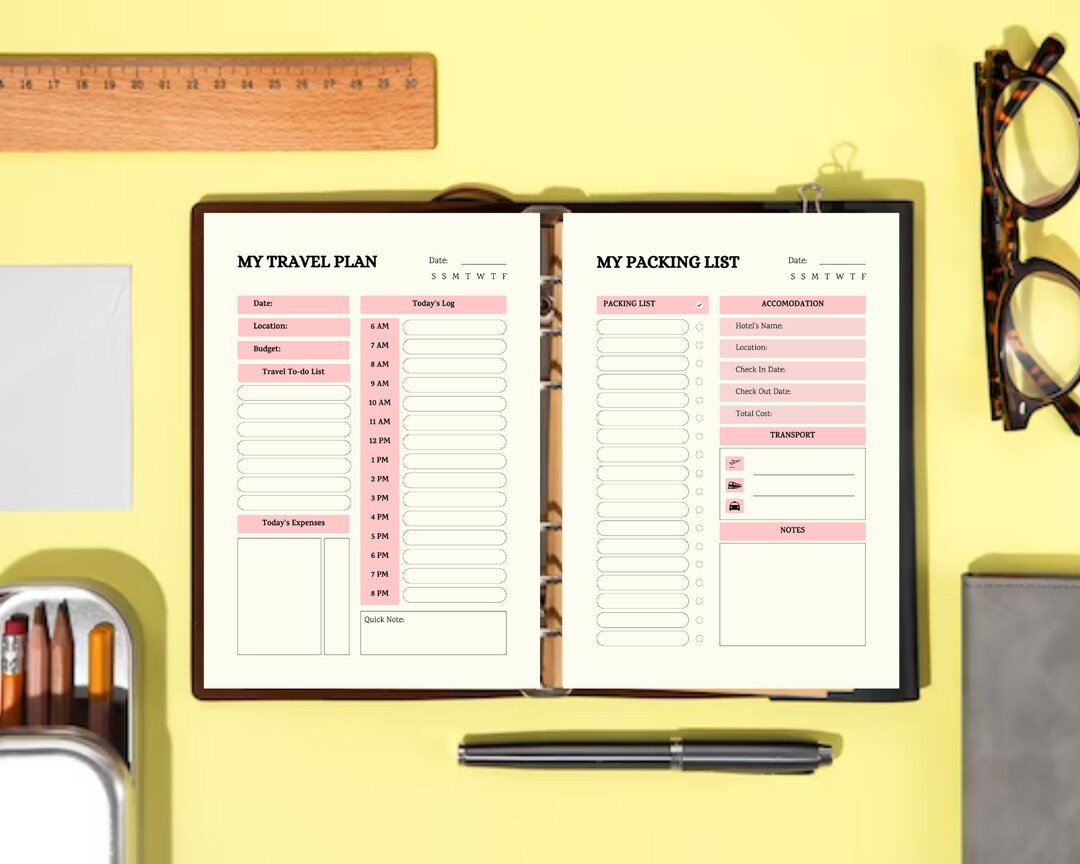 Printable Travel Planner, Trip Itinerary Planner, Packing List, Travel ...