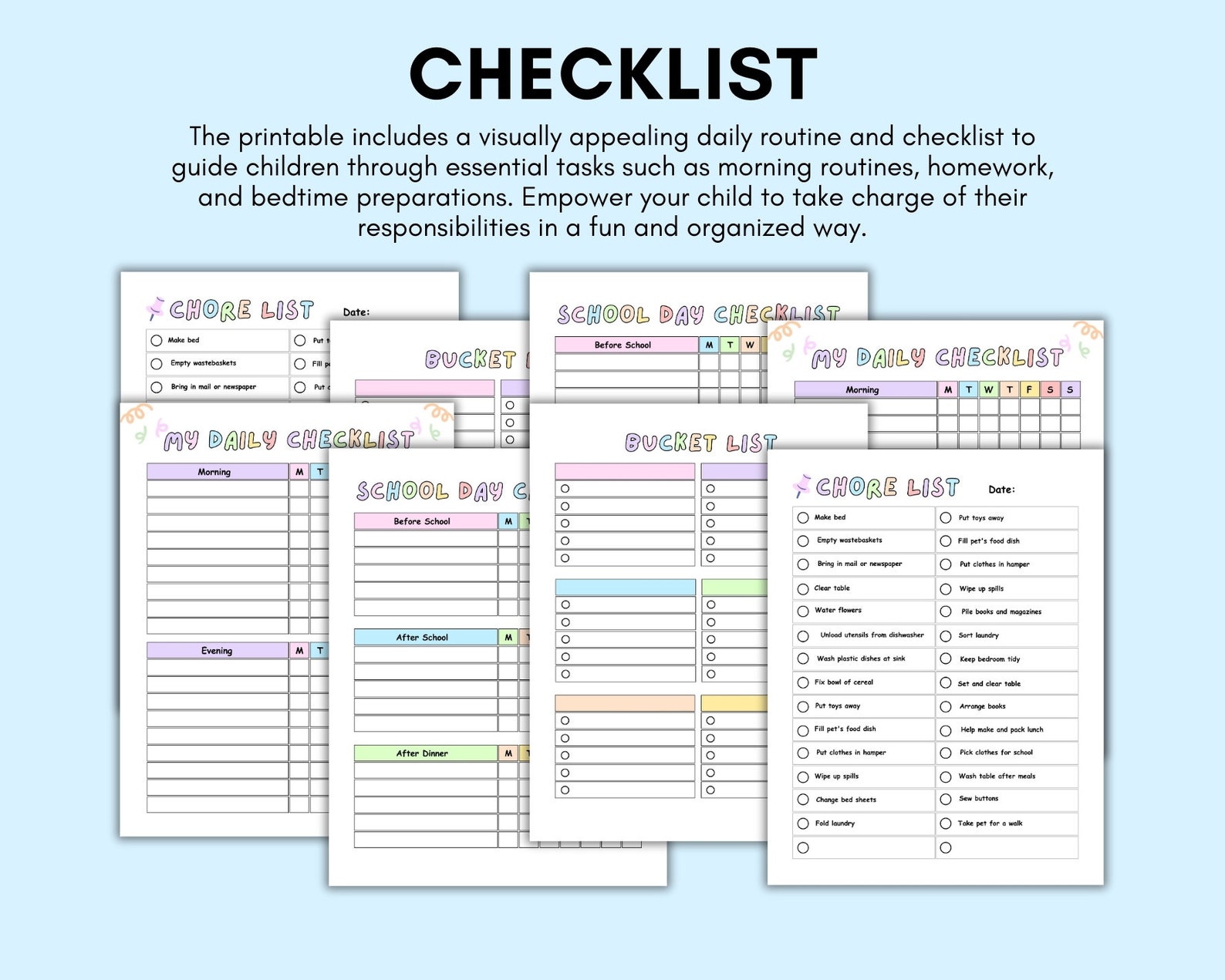 Editable Kids Chore Charts, Reward, Allowance, Screen Time, School ...