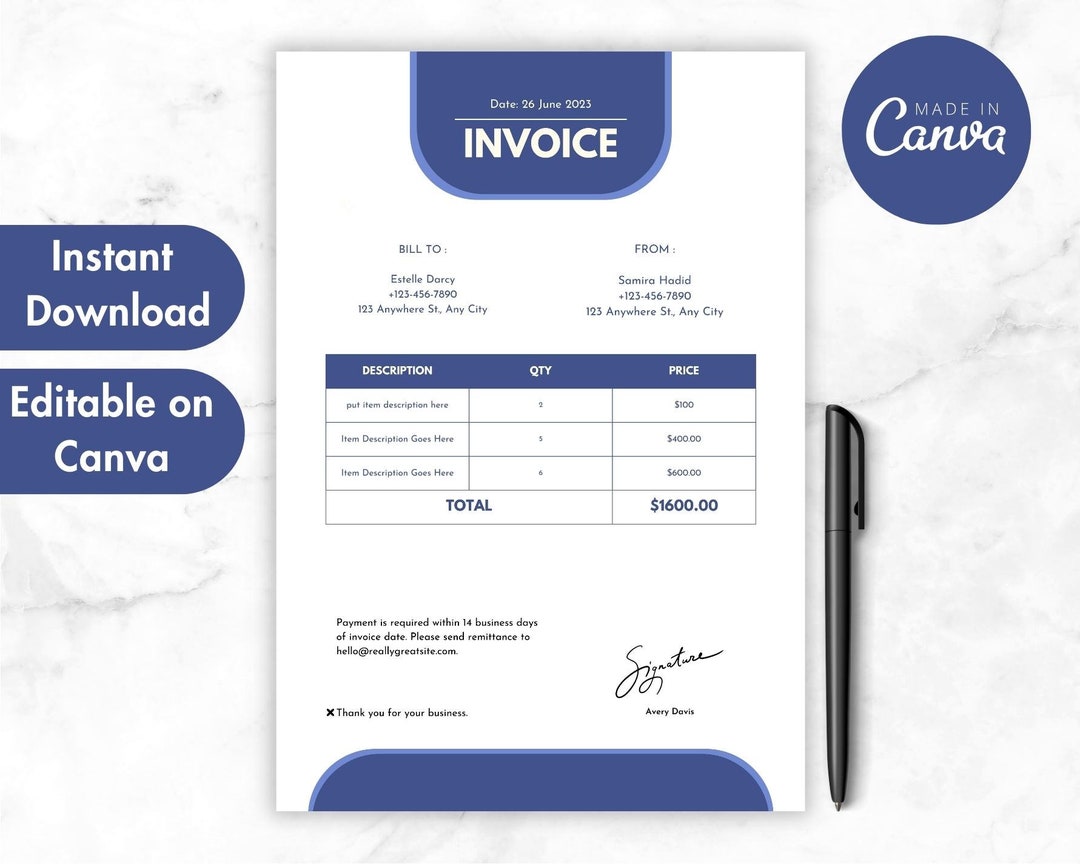 Invoice Template Editable, Small Business Custom Order Form Printable ...
