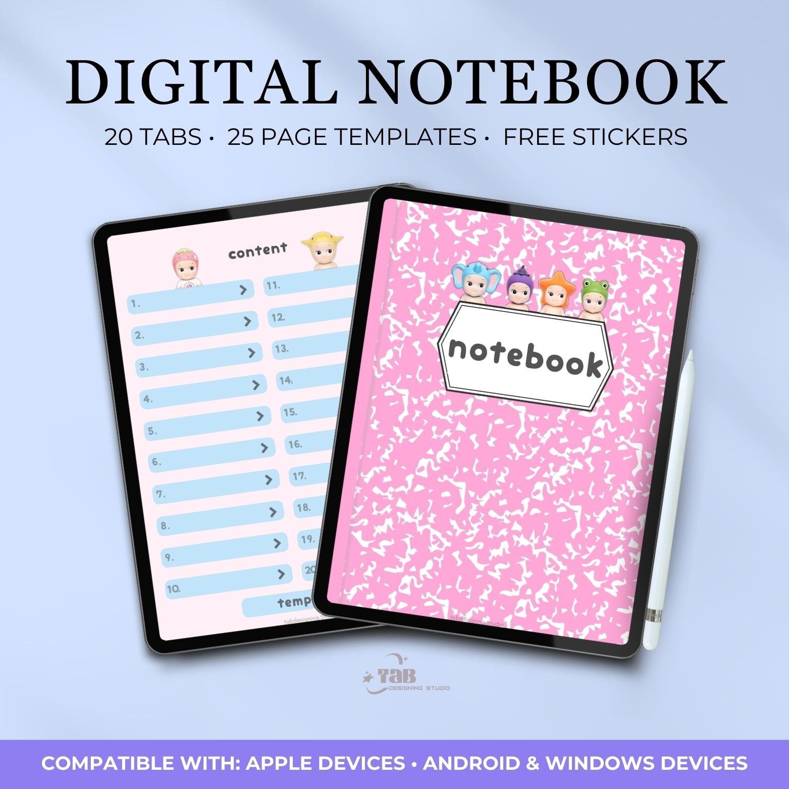 Portrait Digital Notebook, Goodnotes Notebook With Tabs, Hyperlinked ...