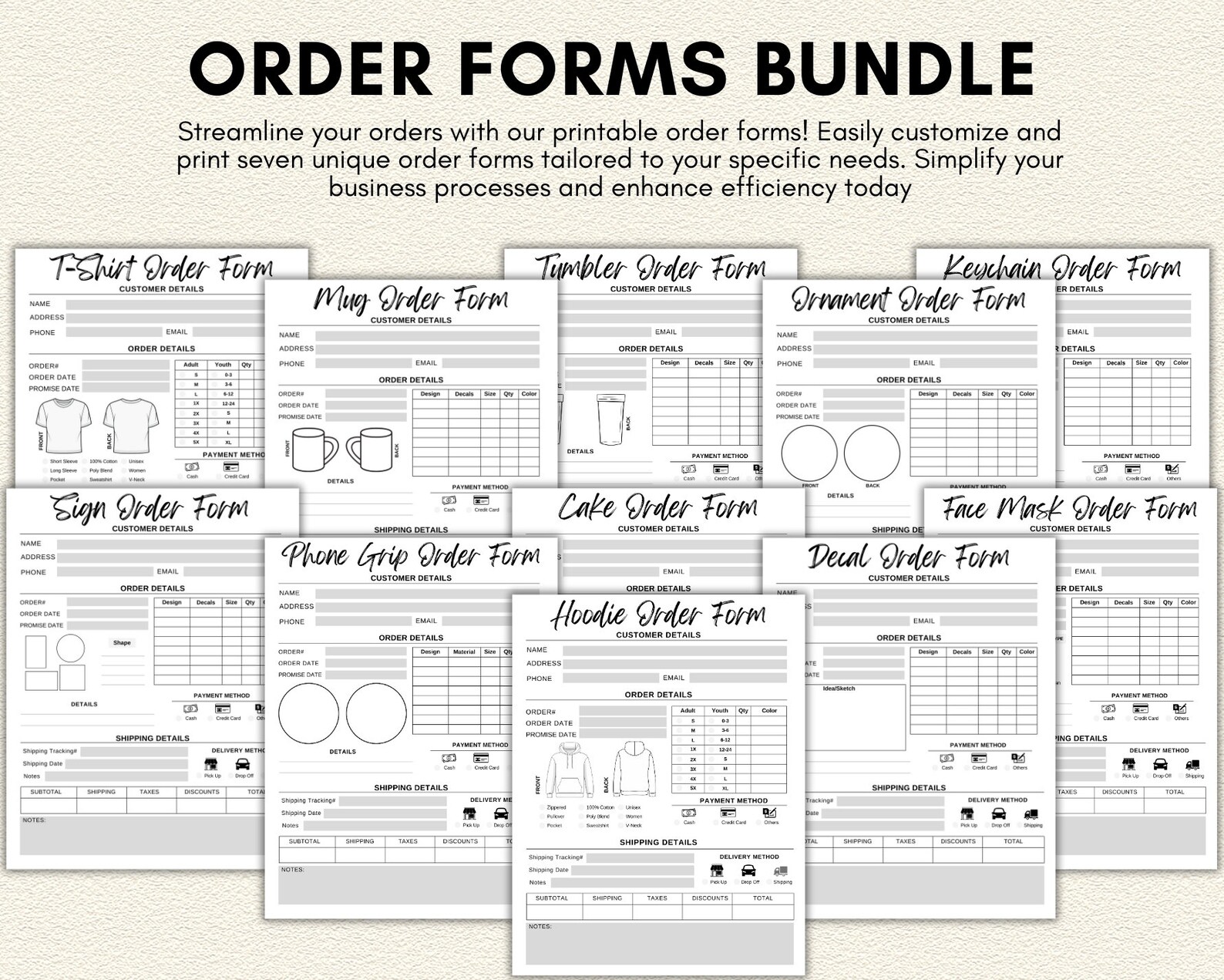 Editable Order Forms Bundle, Tshirt, Tumbler, Invoice Template ...