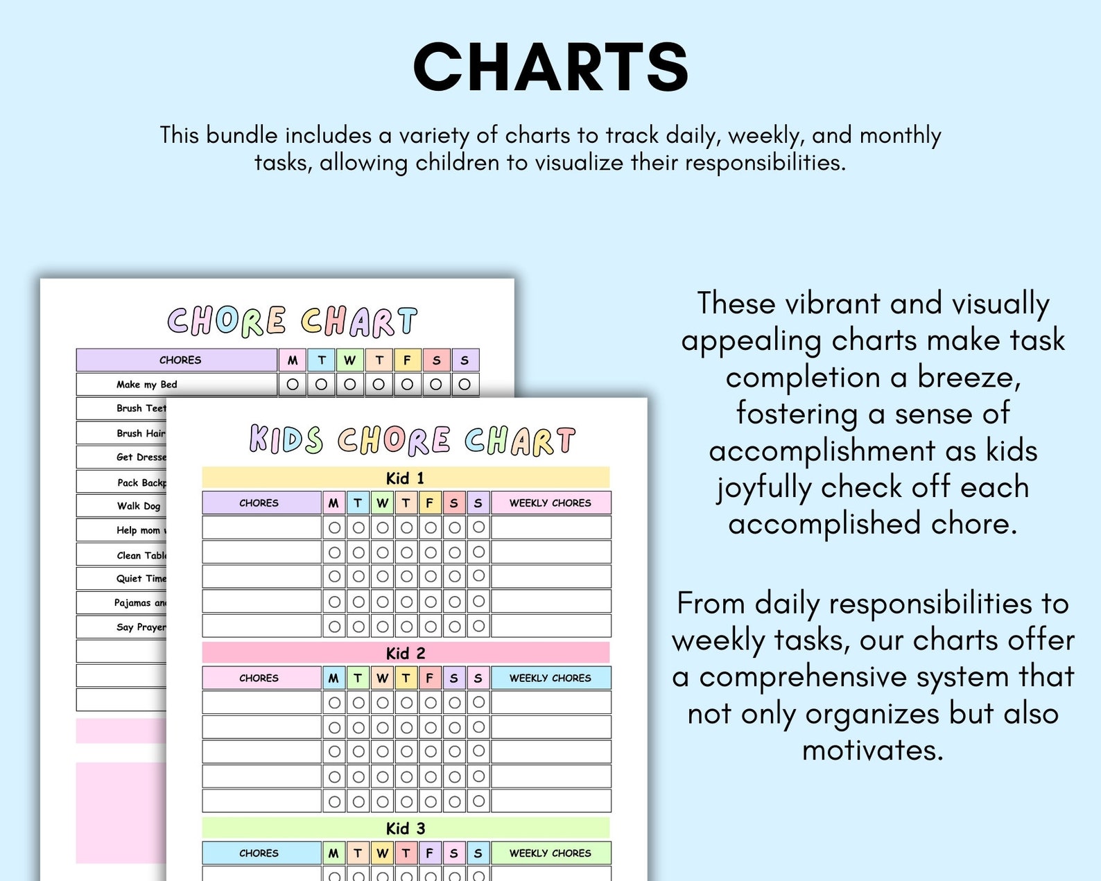 Editable Kids Chore Charts, Reward, Allowance, Screen Time, School ...
