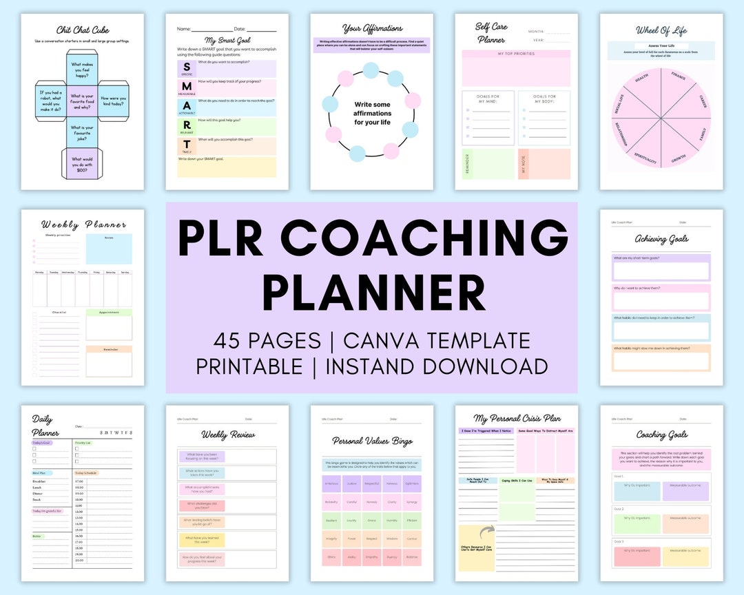 PLR Coaching Planner Printable, Digital Life Coach Journal Pages ...