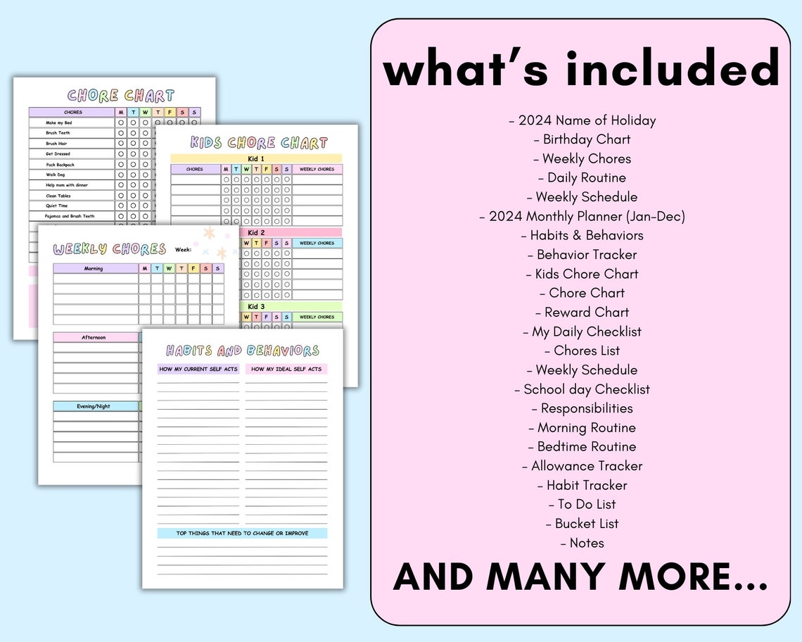 Editable Kids Chore Charts, Reward, Allowance, Screen Time, School ...