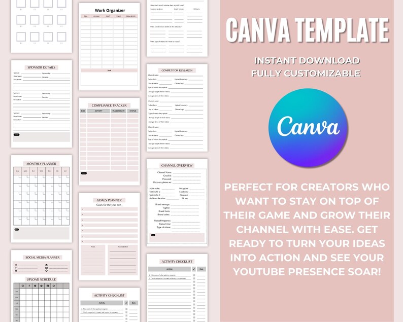 Plr Youtube Content Strategy Planner, Social Media Planner Printable ...