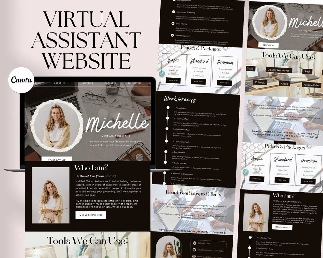 Virtual Assistant Canva Website Template, Marketing Agency, Social Media Manager Website, VA ...
