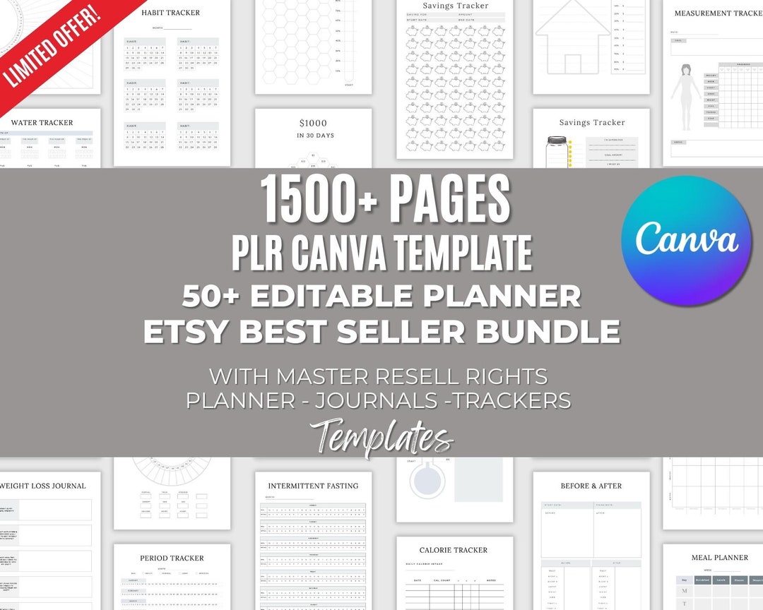 1500 Pages PLR Canva Template Bundle, 50 Canva PLR Templates, Planners ...