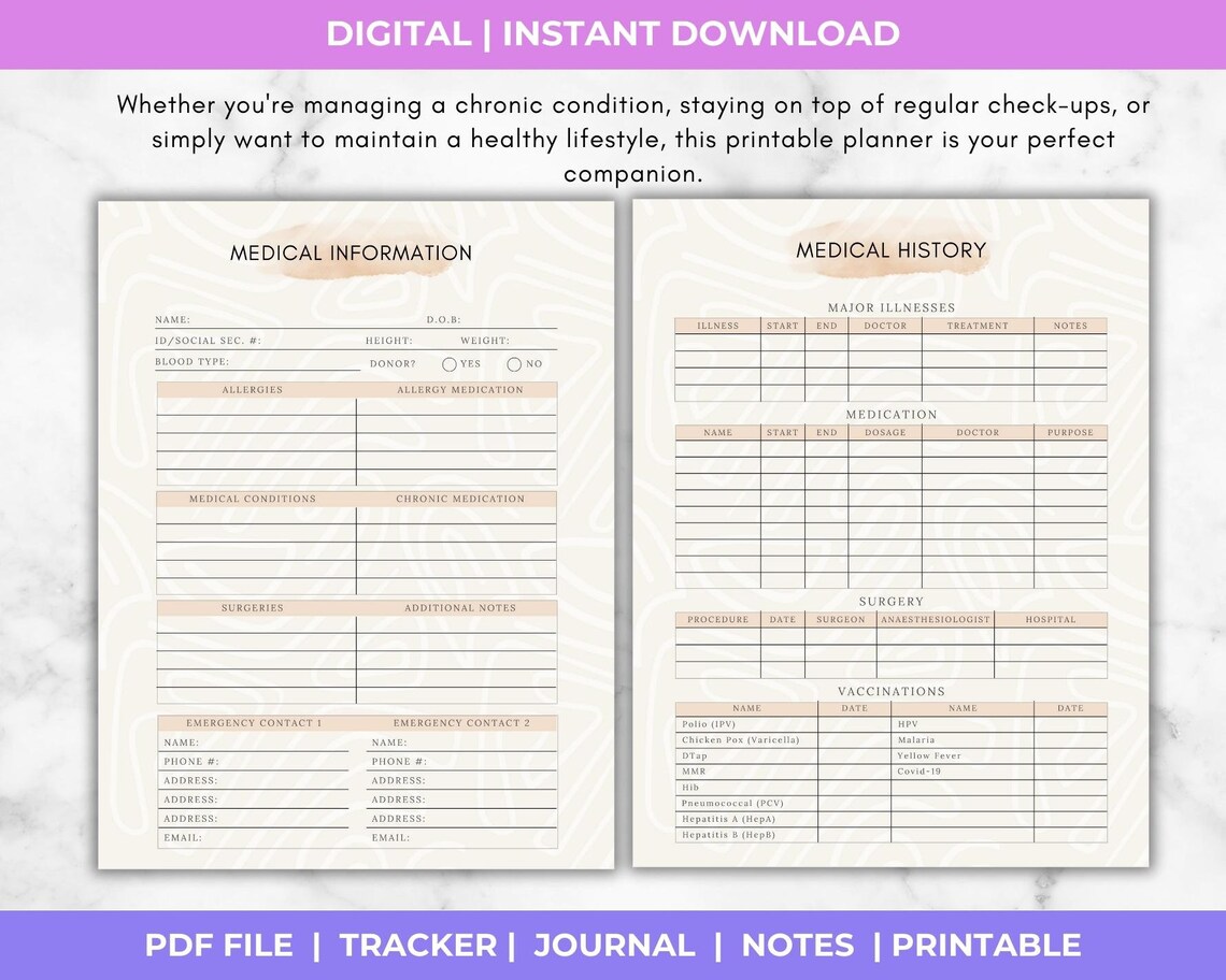 Medical Planner, Medical Binder, Medical Tracker, Wellness Planner ...