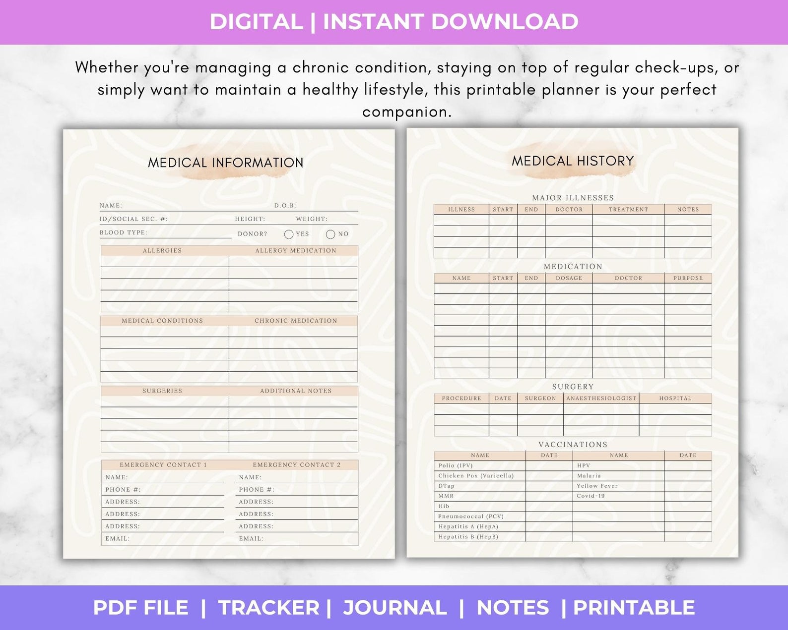 Medical Planner, Medical Binder, Medical Tracker, Wellness Planner ...