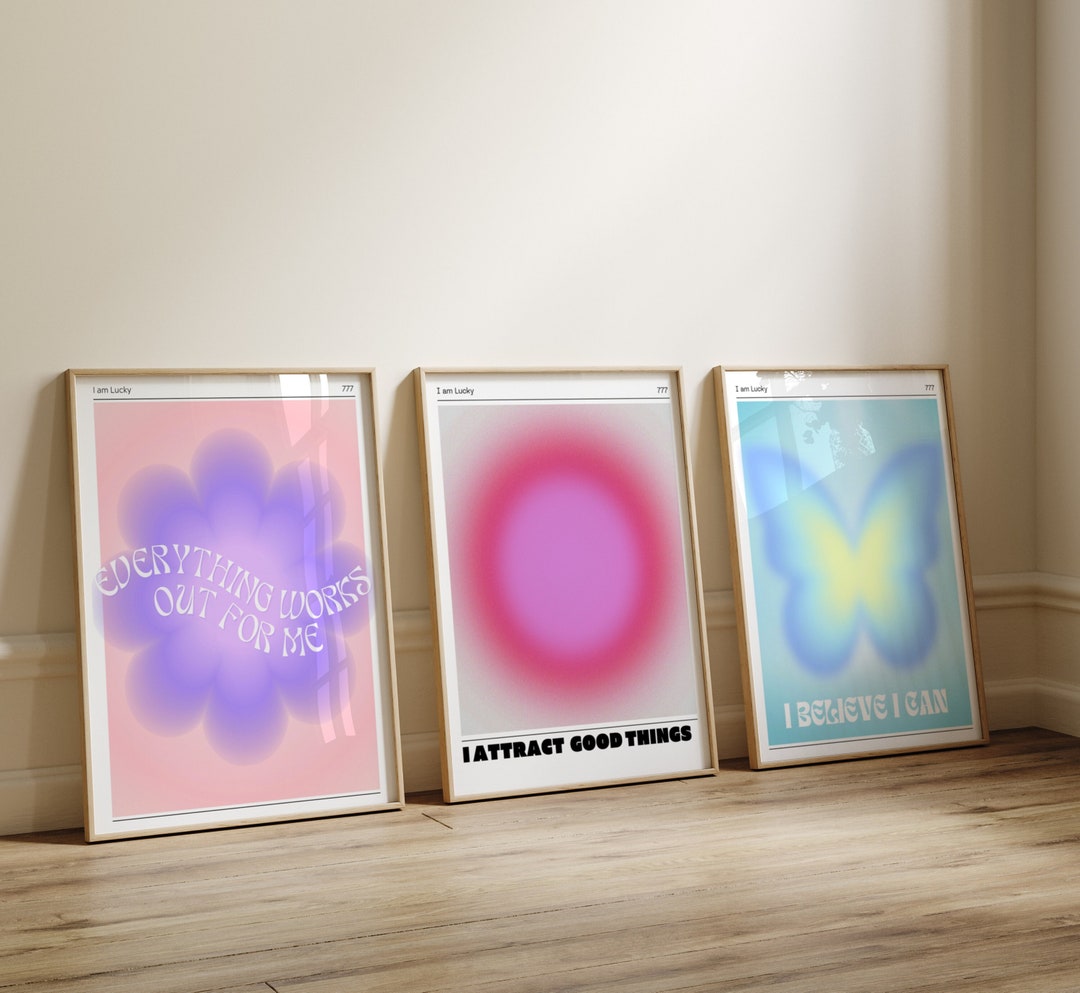 Positive Aura Posters Set of 3, Spiritual Poster, Grainy Gradient ...