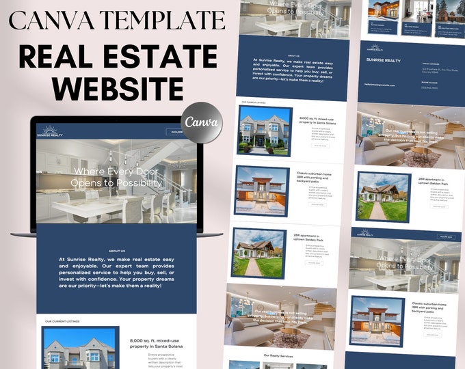 Canva Real Estate Website - Template- Canva Website, Real Estate Canva ...