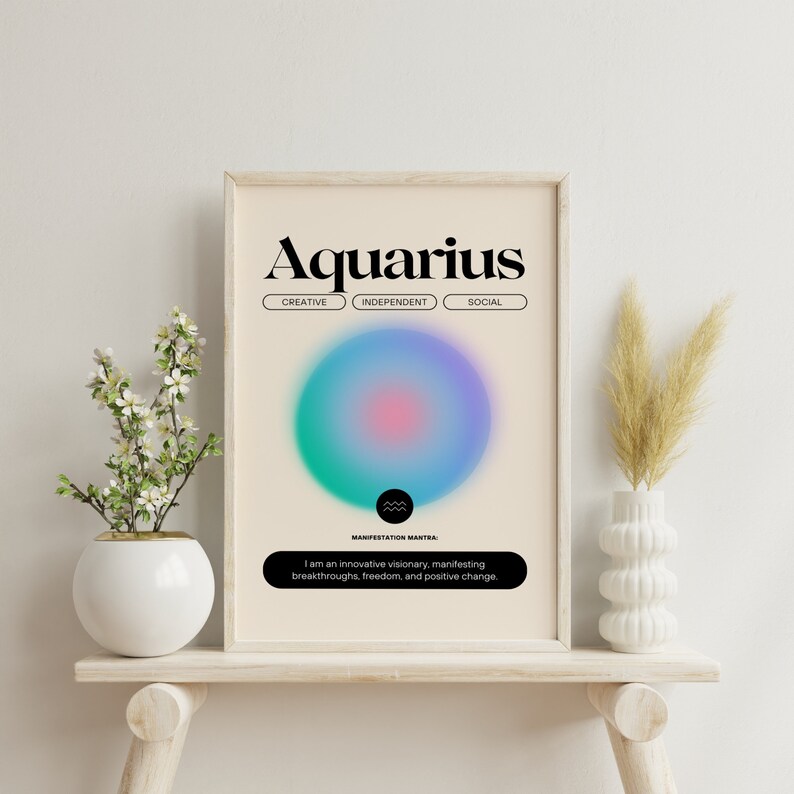 AQUARIUS Star Sign Instant Download Print, Zodiac Printable, Spiritual ...