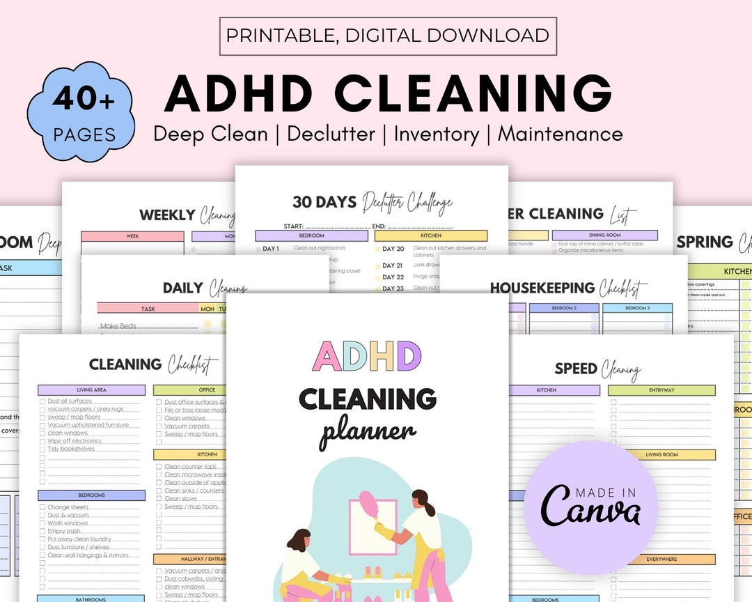 Editable ADHD Cleaning Planner Bundle, Printable, Weekly, Monthly ...