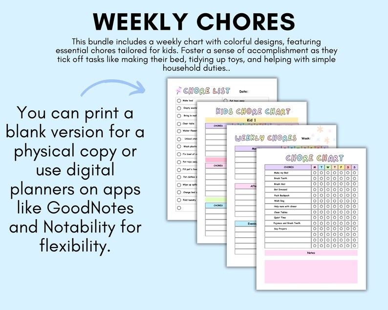 Editable Kids Chore Charts, Reward, Allowance, Screen Time, School ...