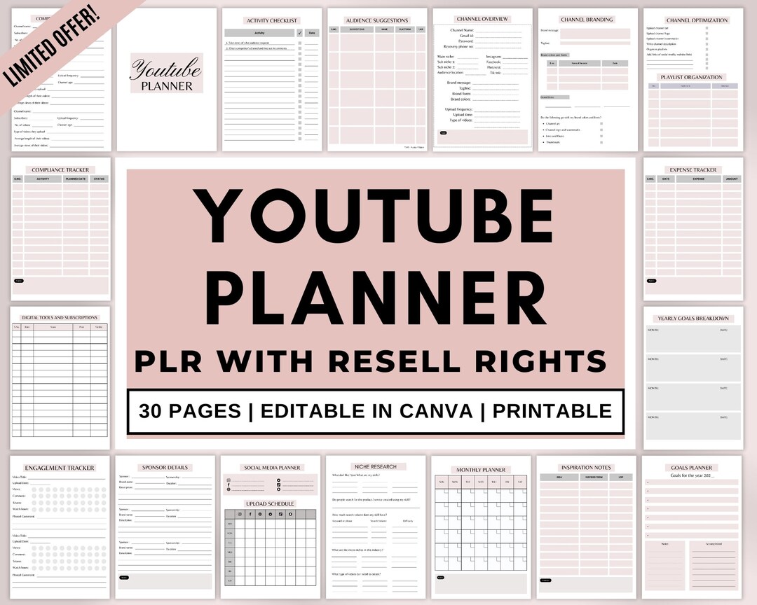 Plr Youtube Content Strategy Planner, Social Media Planner Printable ...