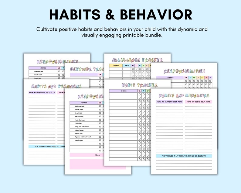 Editable Kids Chore Charts, Reward, Allowance, Screen Time, School ...