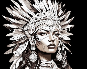 Mexican Art Print Aztec Queen Folk Art Painting High - Etsy