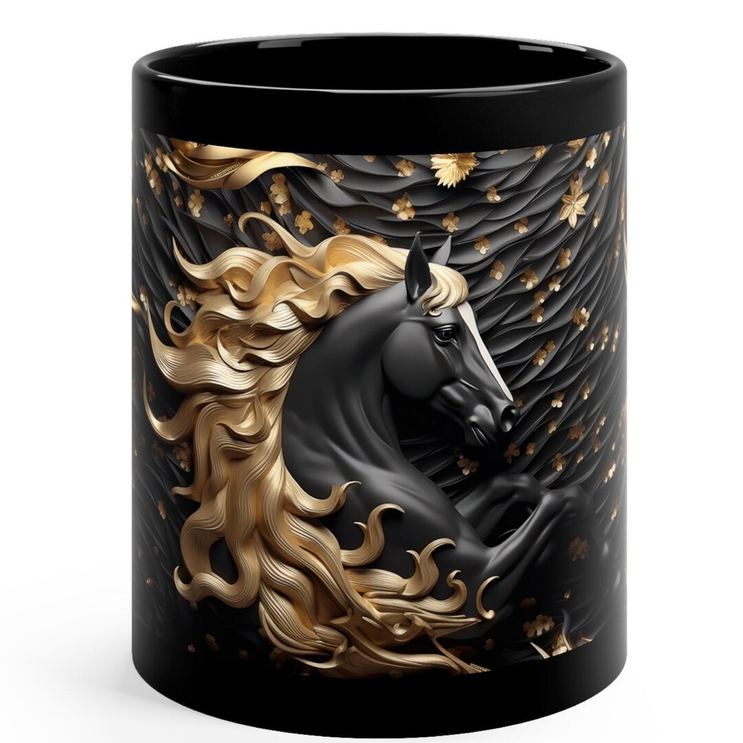 HORSE COFFEE MUG, Black and Gold 3D Horse Mug, Horse Lover Gift ...
