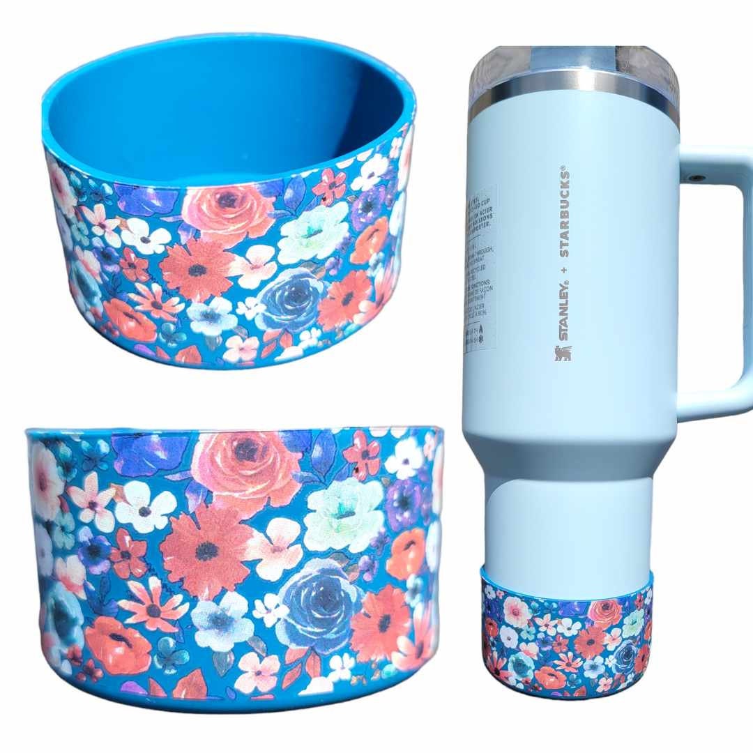 Floral Silicone Stanley Boot Blue Stanley Tumbler Boot Tumbler ...