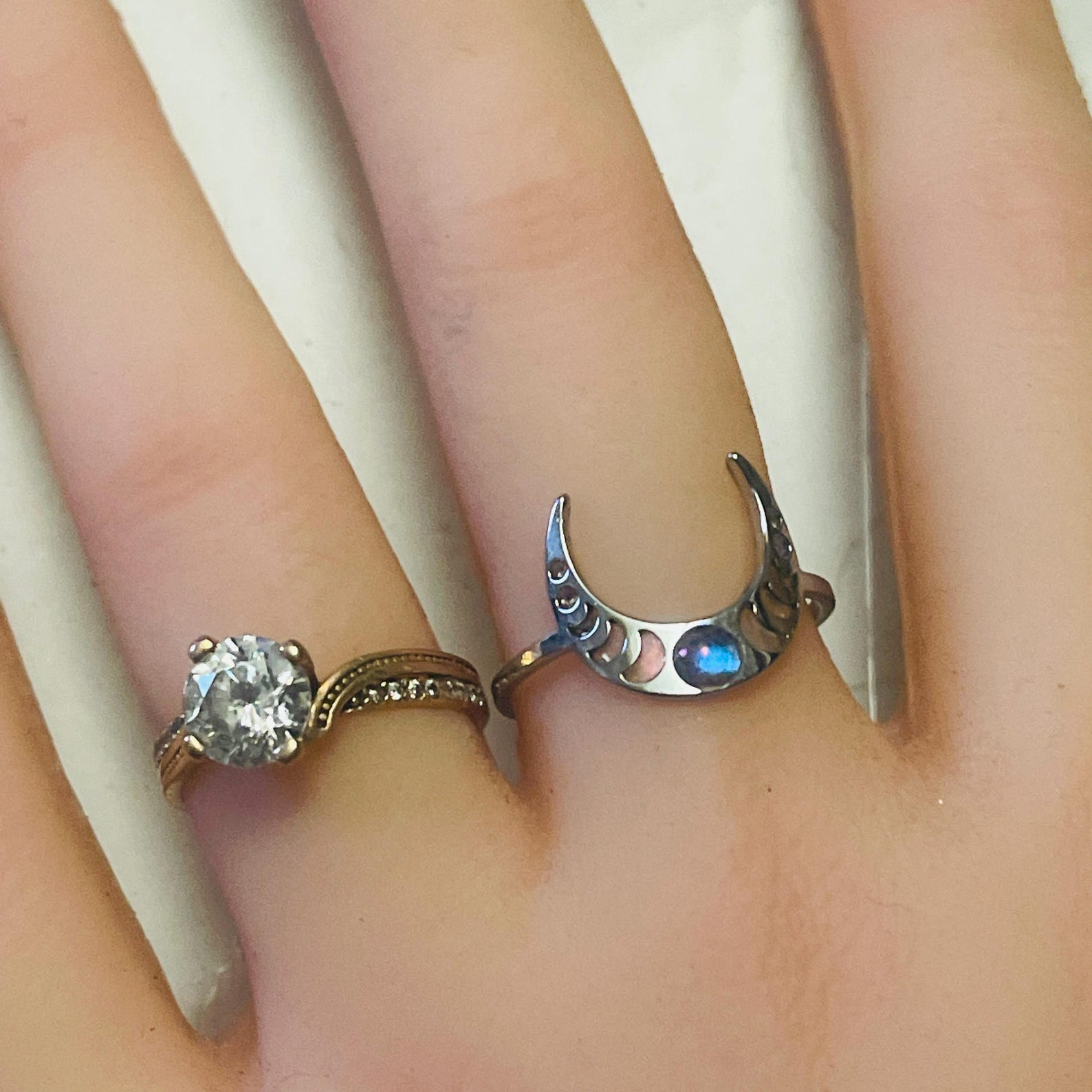 Gothic Moon Phase Ring: Color Changing Moonstone, Wiccan Jewelry - Etsy