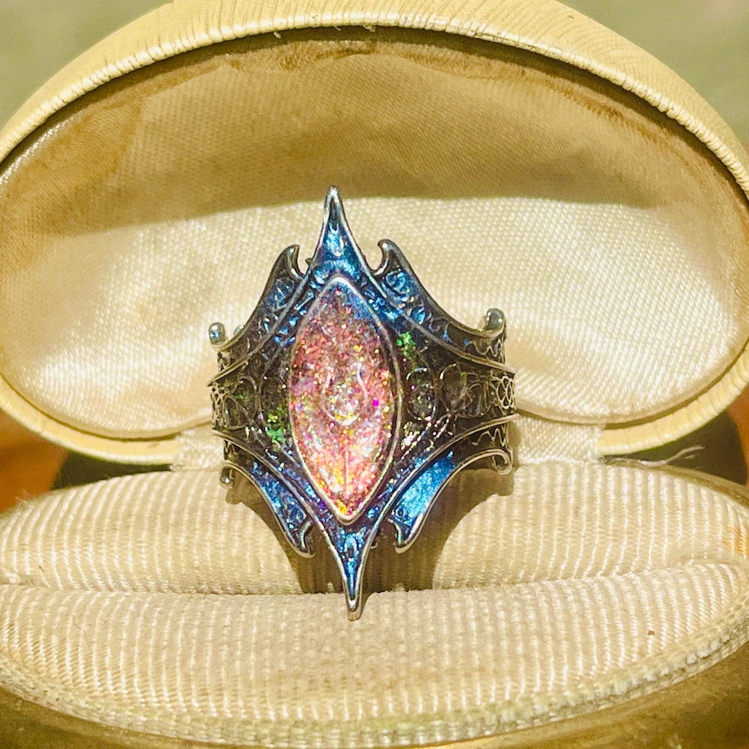 Gothic Stained Glass Window Ring: Aurora Opal Silver Arch - Etsy