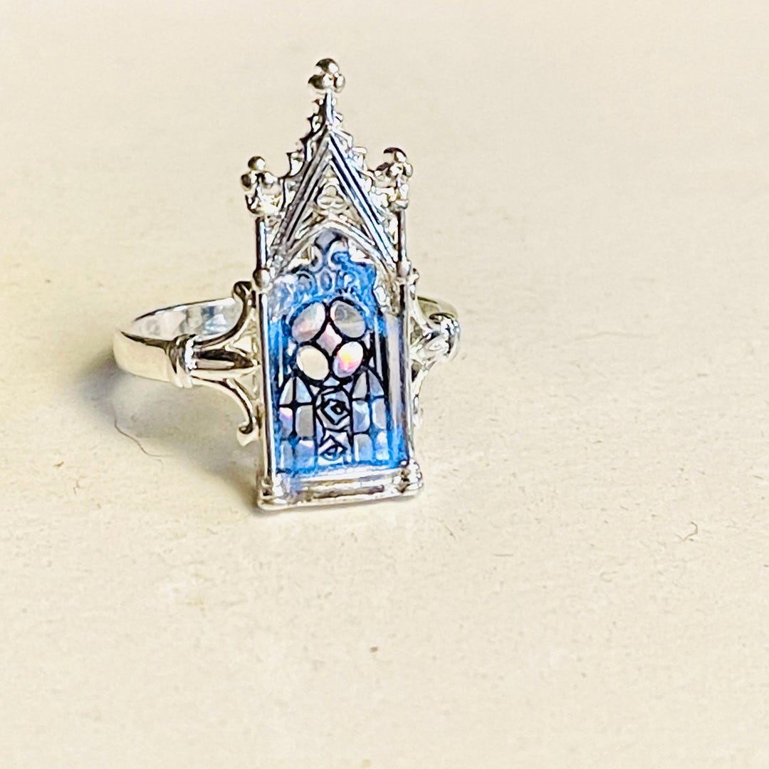 Gothic Stained Glass Window Ring - Silver Cathedral Arch - Etsy