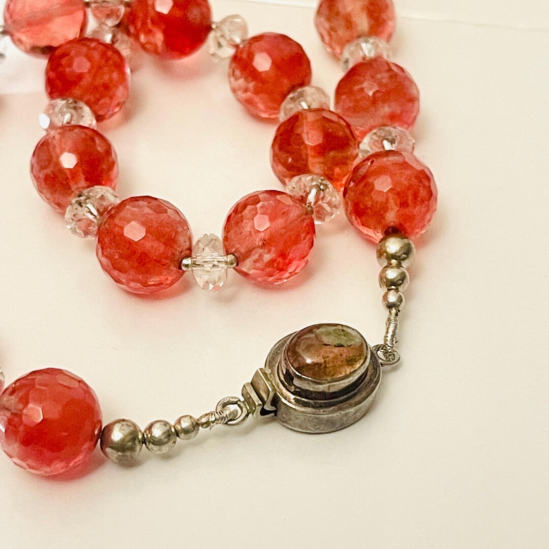 Handmade Strawberry Quartz Necklace: Sterling Silver, Pink Tourmaline ...