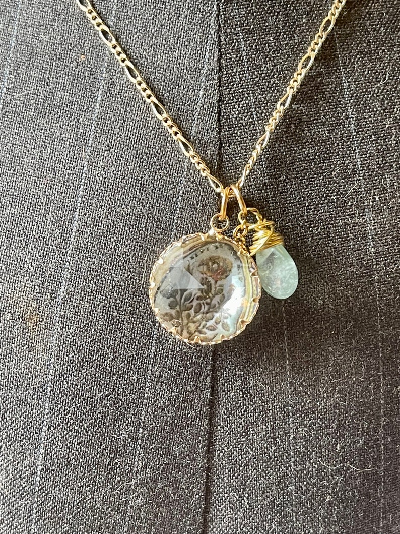 Memorial Jewelry Memento Mori Flowers Faceted Quartz Crystal Aquamarine Pendant Love and Loss ...
