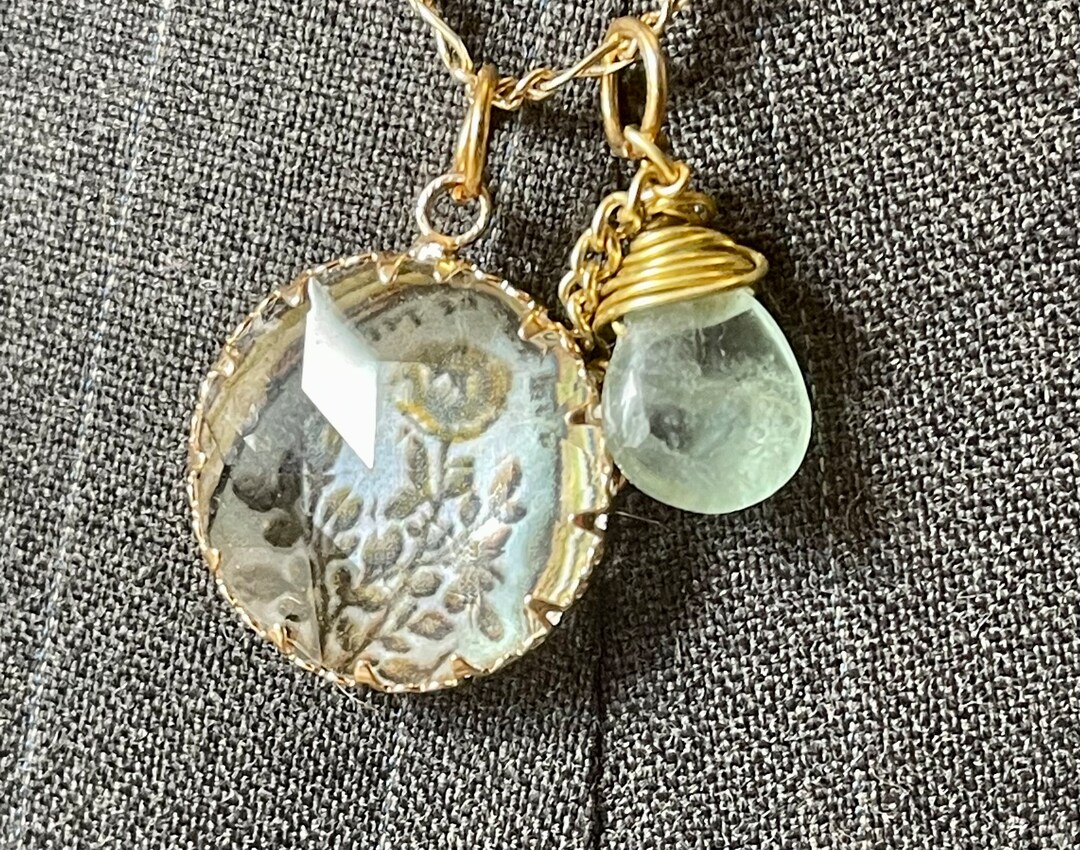 Memorial Jewelry Memento Mori Flowers Faceted Quartz Crystal Aquamarine Pendant Love and Loss ...