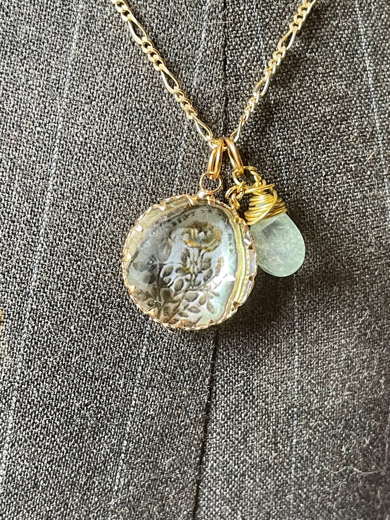 Memorial Jewelry Memento Mori Flowers Faceted Quartz Crystal Aquamarine Pendant Love and Loss ...
