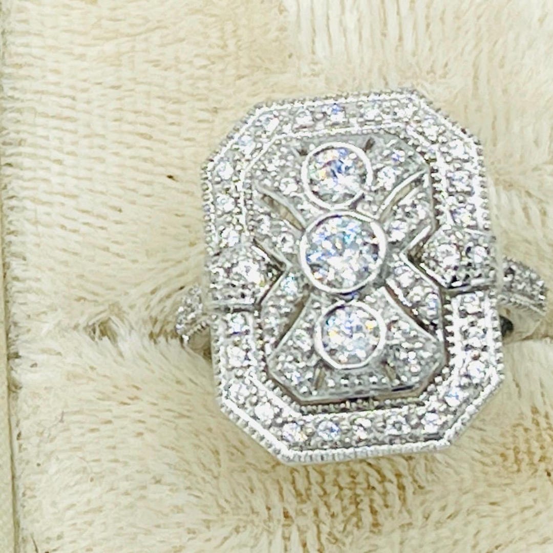Vintage Art Deco Plague Ring: Diamond Statement Ring, Size 5 - Etsy