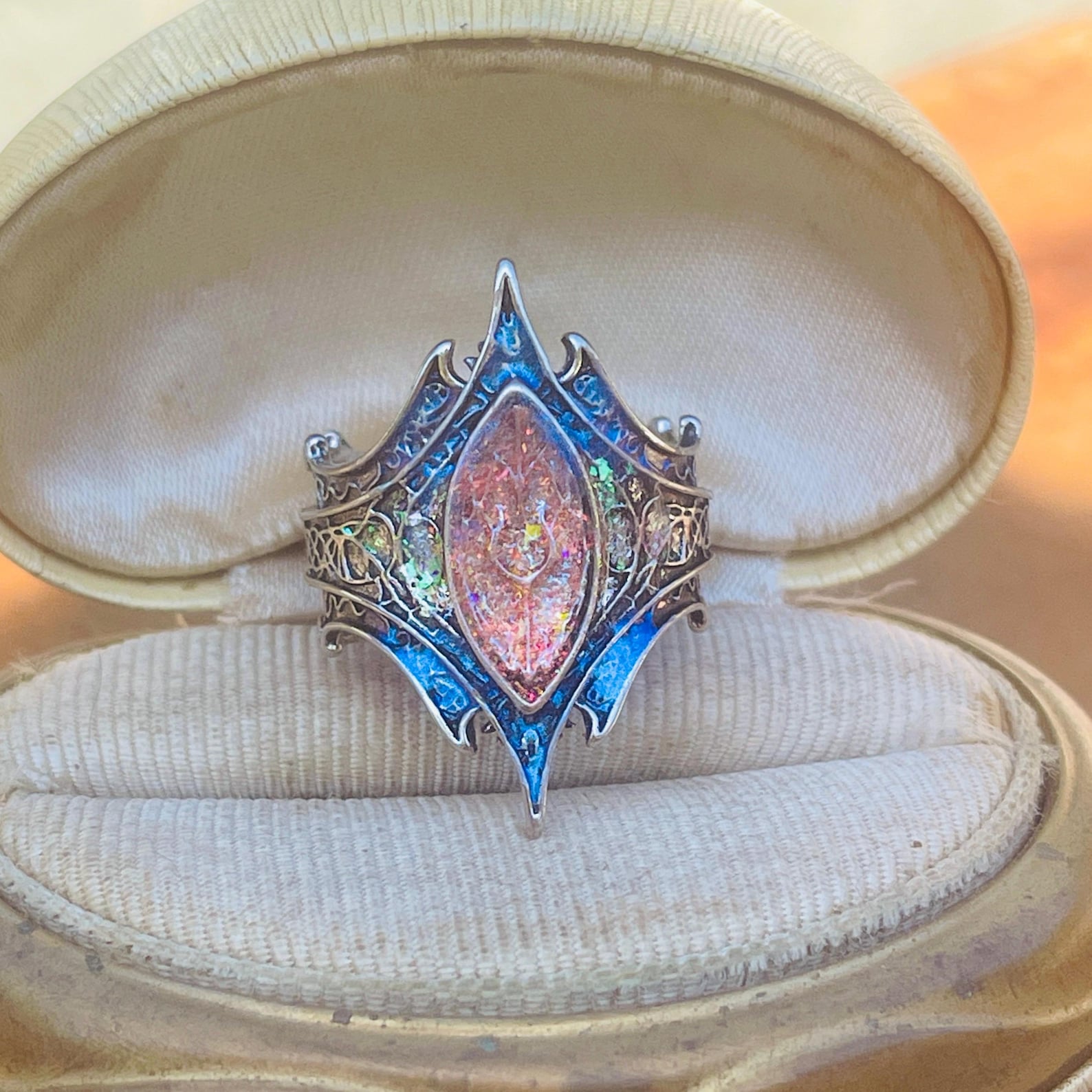 Gothic Stained Glass Window Ring: Aurora Opal Silver Arch - Etsy