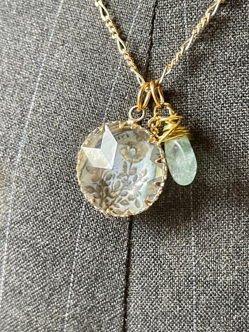 Memorial Jewelry Memento Mori Flowers Faceted Quartz Crystal Aquamarine Pendant Love and Loss ...