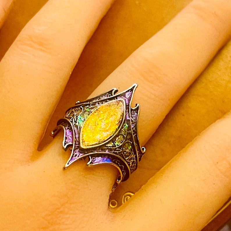 Gothic Stained Glass Window Ring: Aurora Opal Silver Arch - Etsy