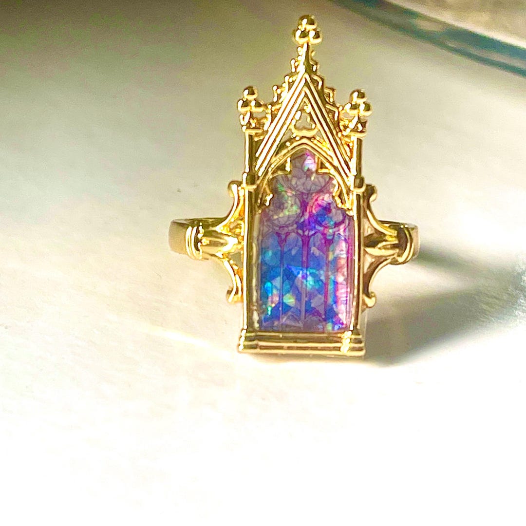 Gothic Stained Glass Window Ring: Cathedral Arch, Fairytale Jewelry - Etsy